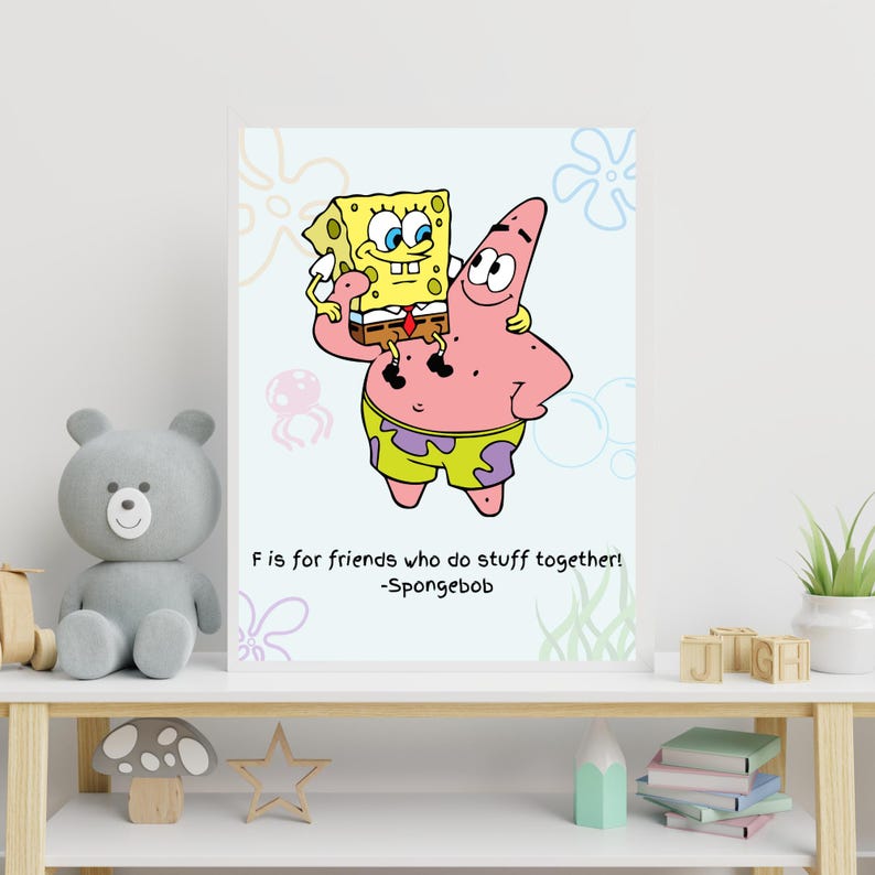Spongebob Poster Friendship Digital Wall Art – Fun Cartoon Quote Print ...
