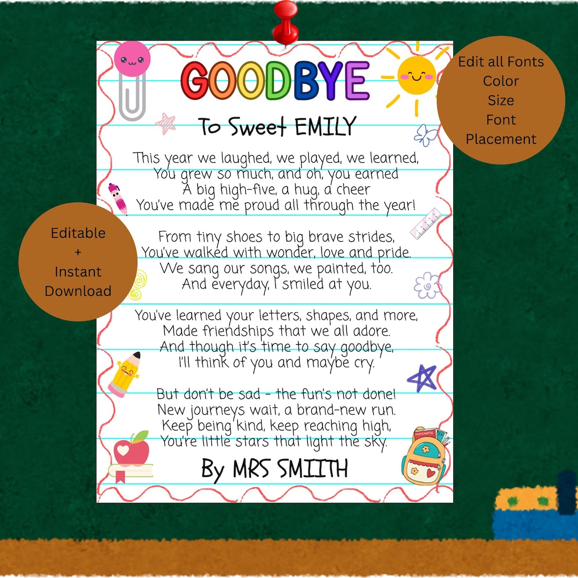End of Year Letter to Students From Teacher – Last Day of School Gift ...