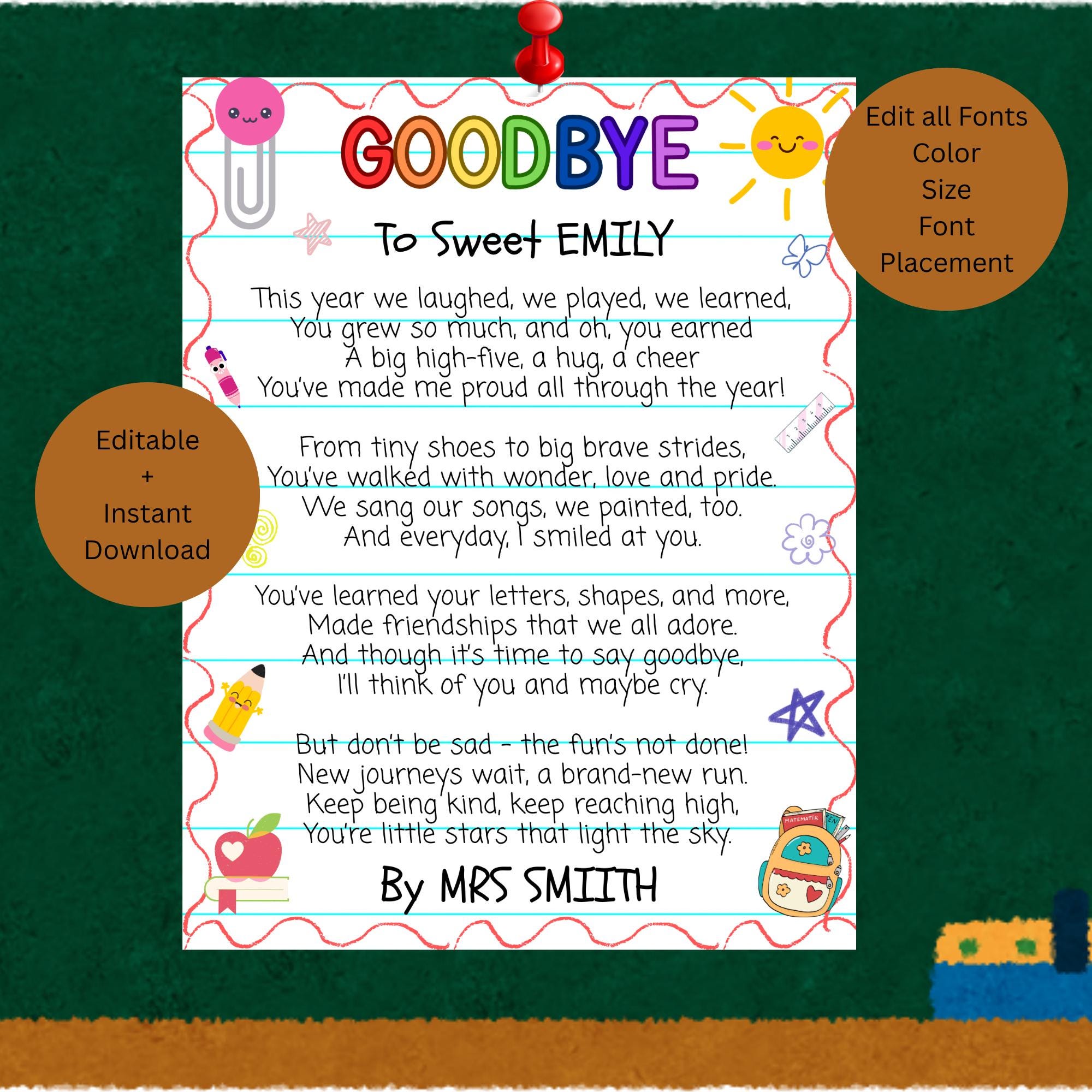 End of Year Letter to Students From Teacher – Last Day of School Gift ...
