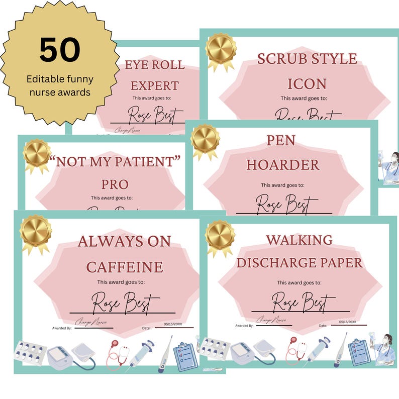 Funny Nurse Superlative Awards Printable Certificate Customizable RN ...