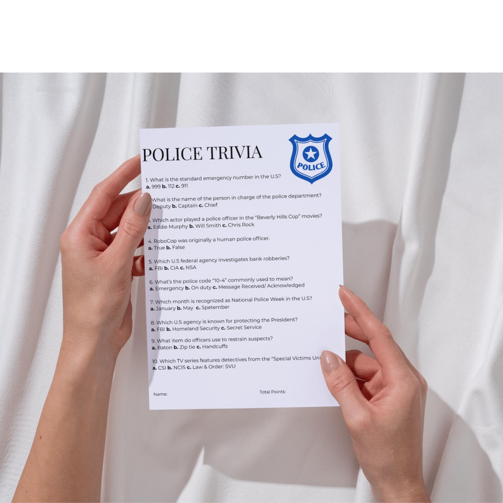 Police Trivia Game: Law Enforcement Retirement Party (digital Download ...
