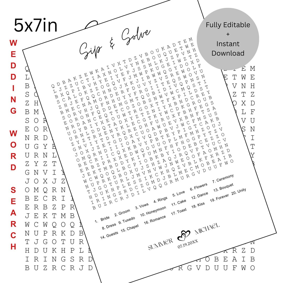 Wedding Word Search Game Printable – Fun Bridal Shower Activity ...
