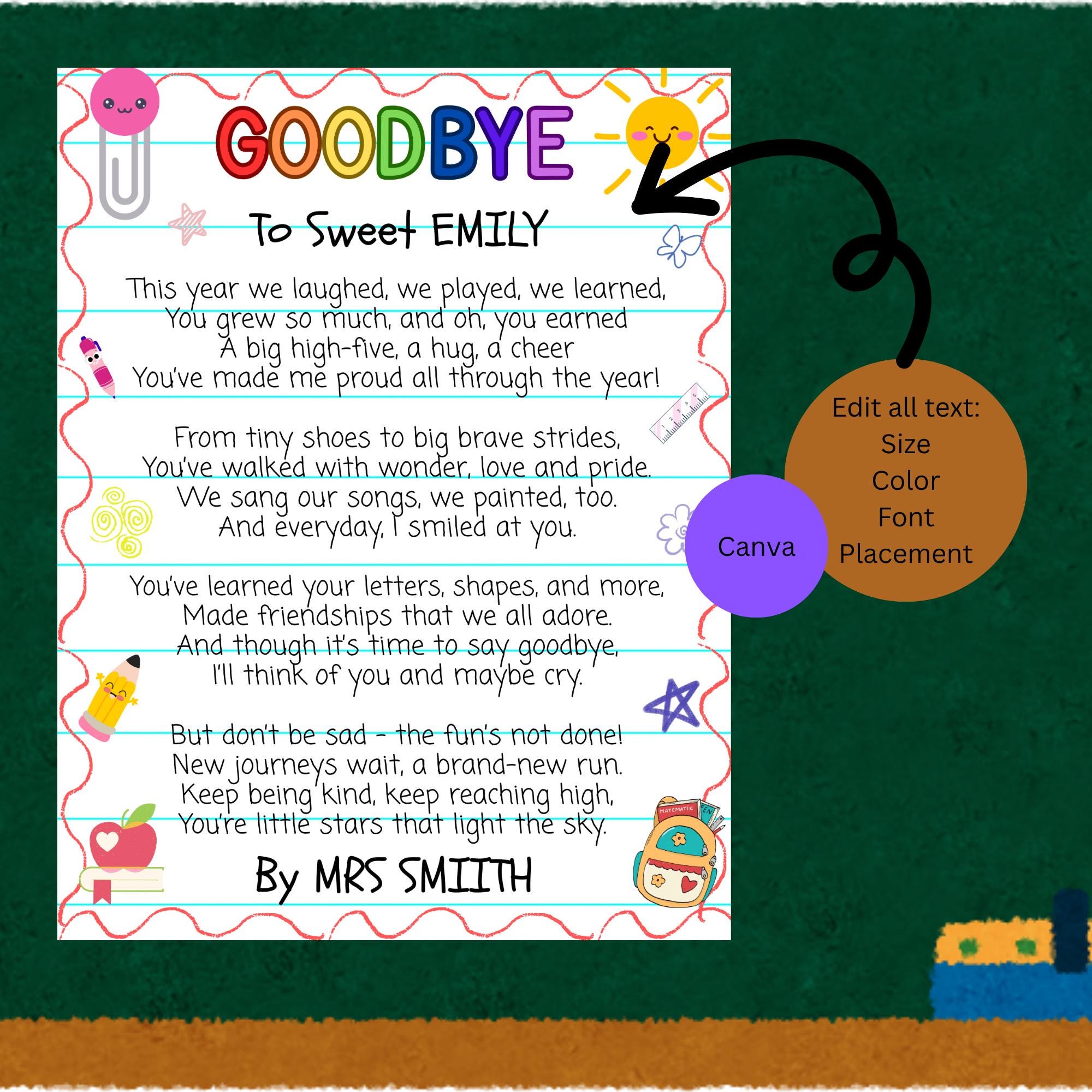End of Year Teacher Letter to Students: Keepsake Gift (printable) - Etsy