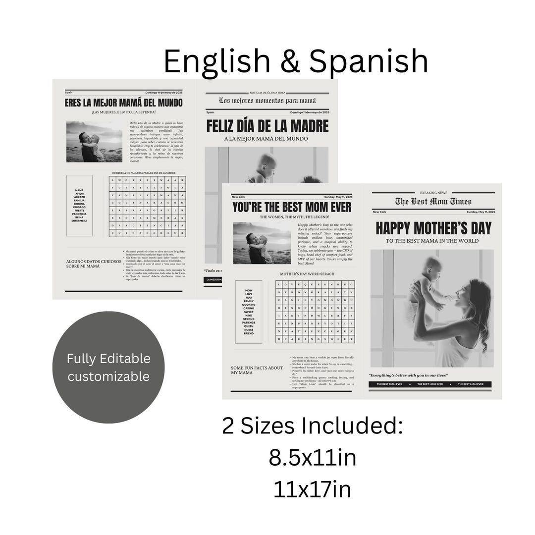 Personalized Mother's Day Newspaper Template: Bilingual Printable ...
