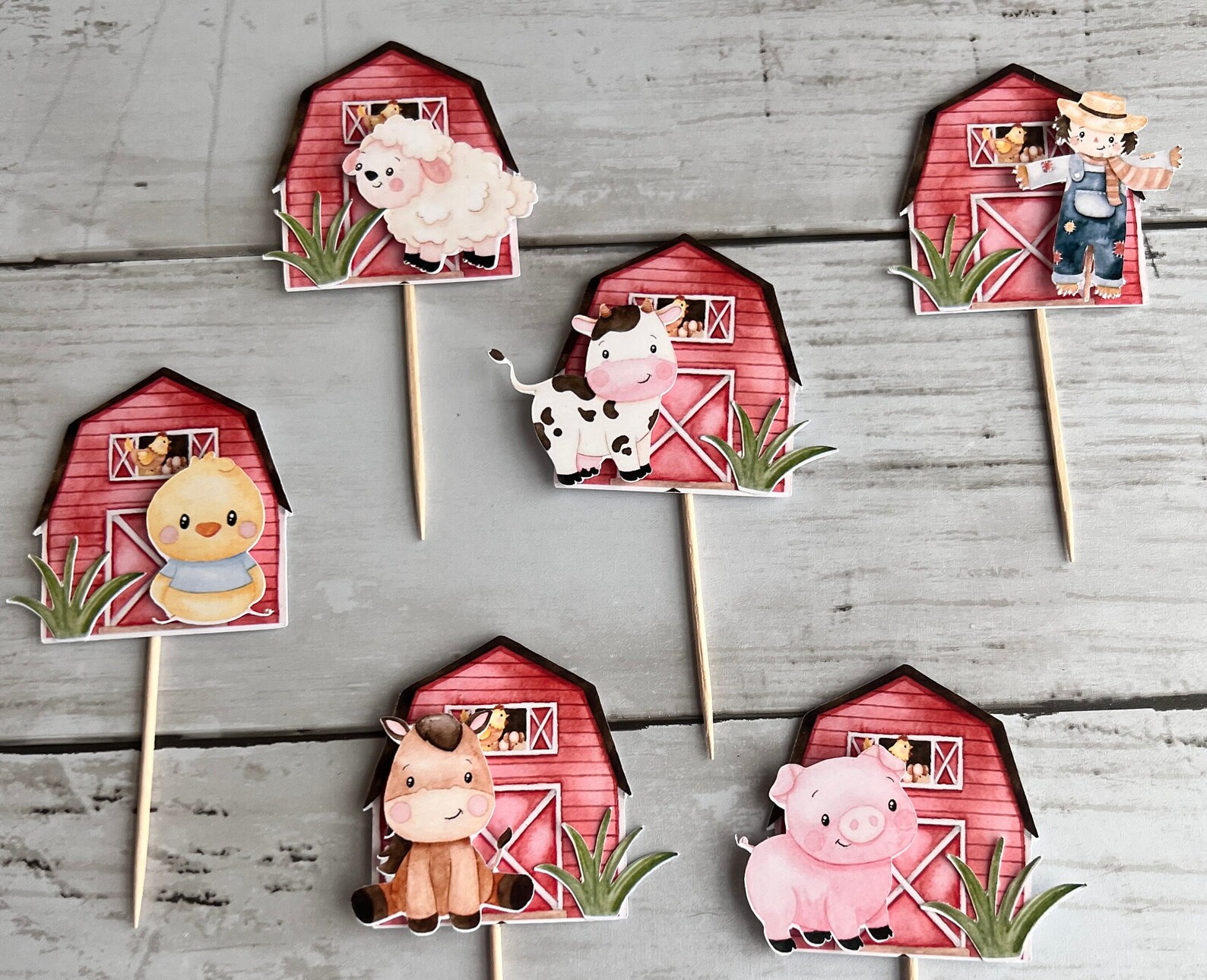 Farm Animal Cupcake, Farm Animal Toppers, Birthday Decor, Barn Cupcake ...