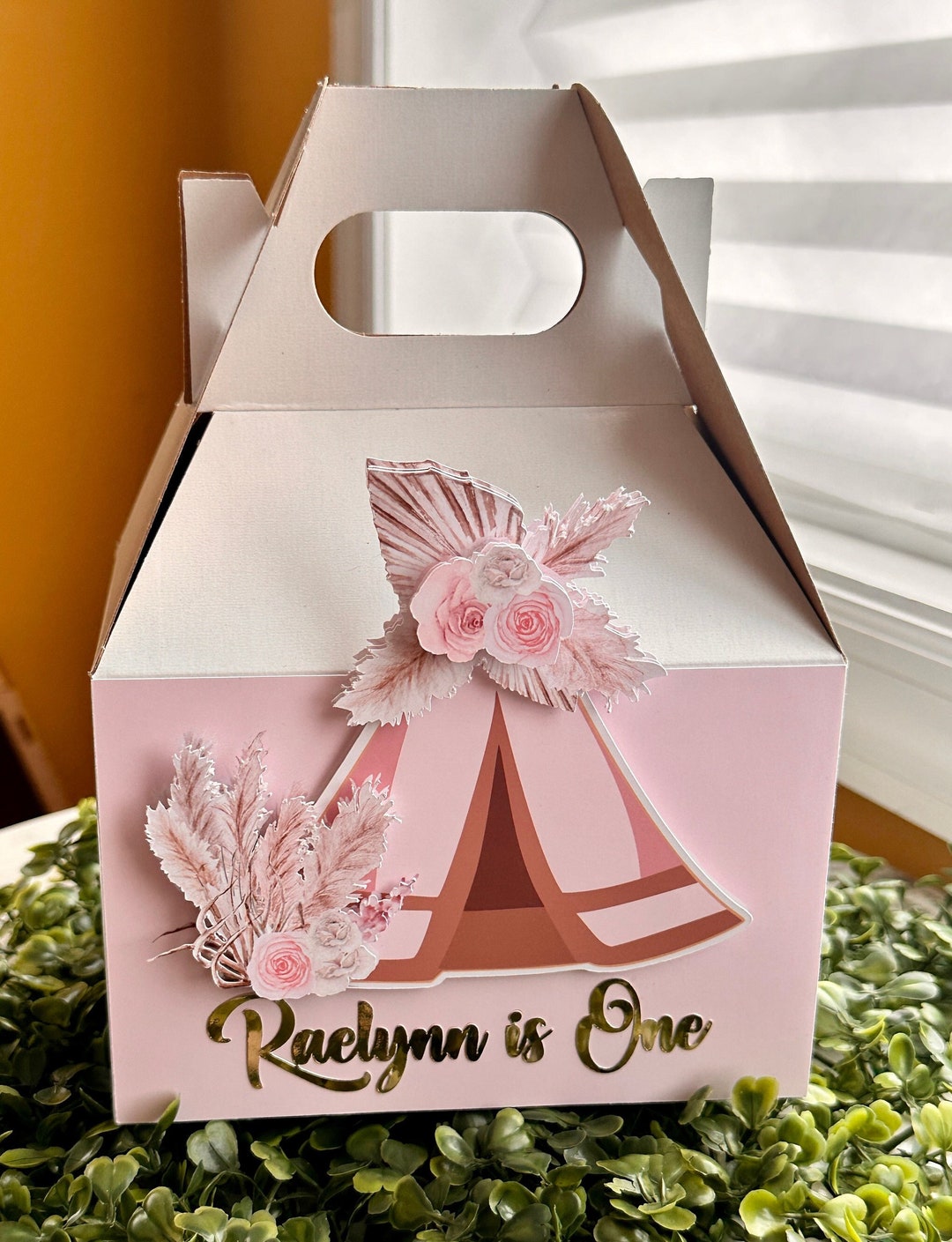 Boho Teepee Birthday Favor Box, Neural Pink Teepee Party Decor, Gable ...