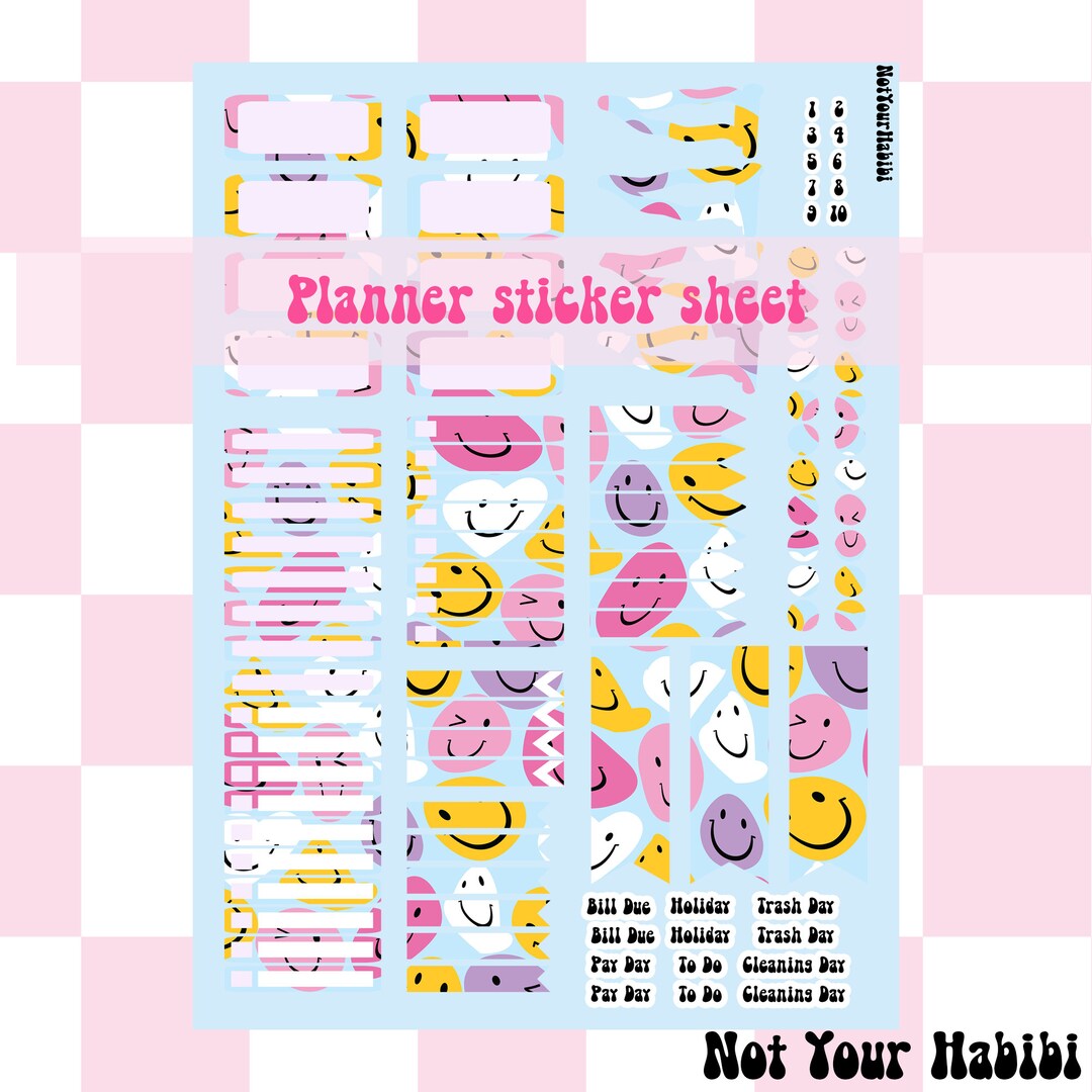 Smiley Face Planner Sticker Sheet - Etsy