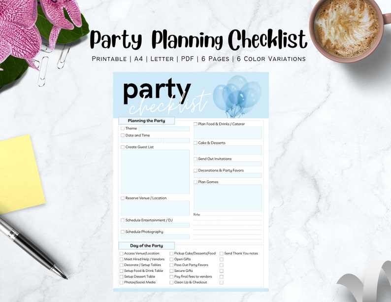 Party Planning Checklist Printable | Monotone Party Balloons | Kids ...