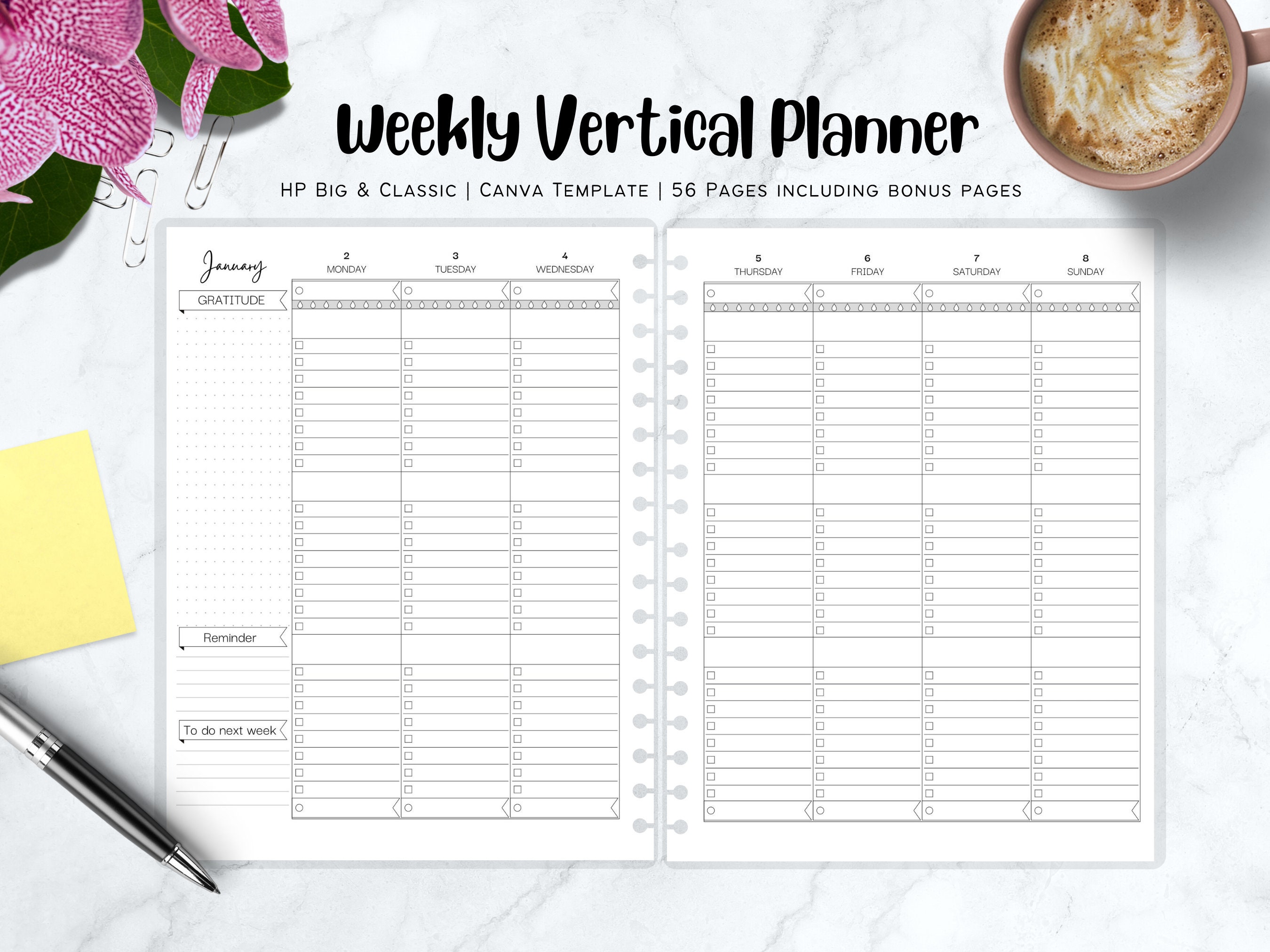 HP BIG Weekly Vertical Planner Inserts | Monthly Planner | Minimalist ...