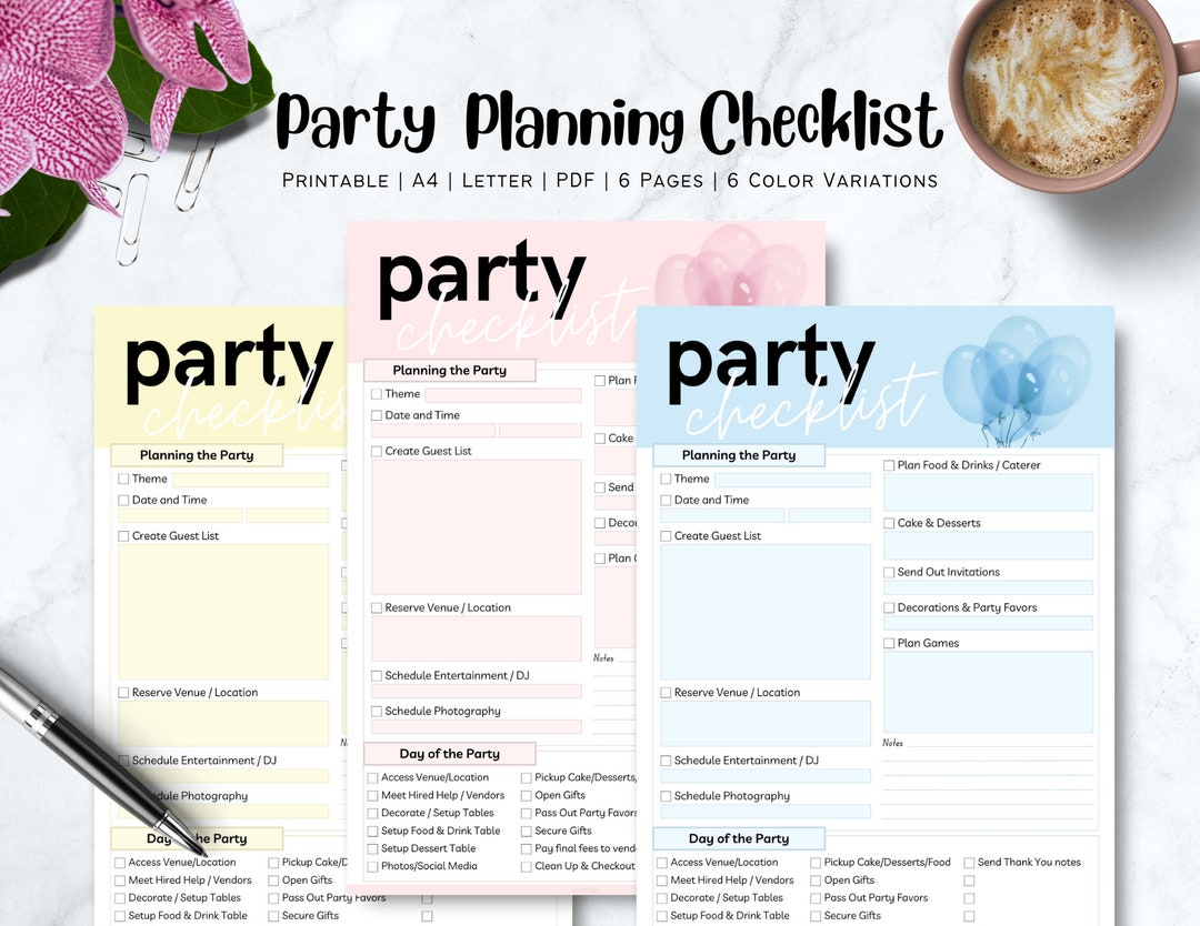 Party Planning Checklist Printable | Monotone Party Balloons | Kids ...