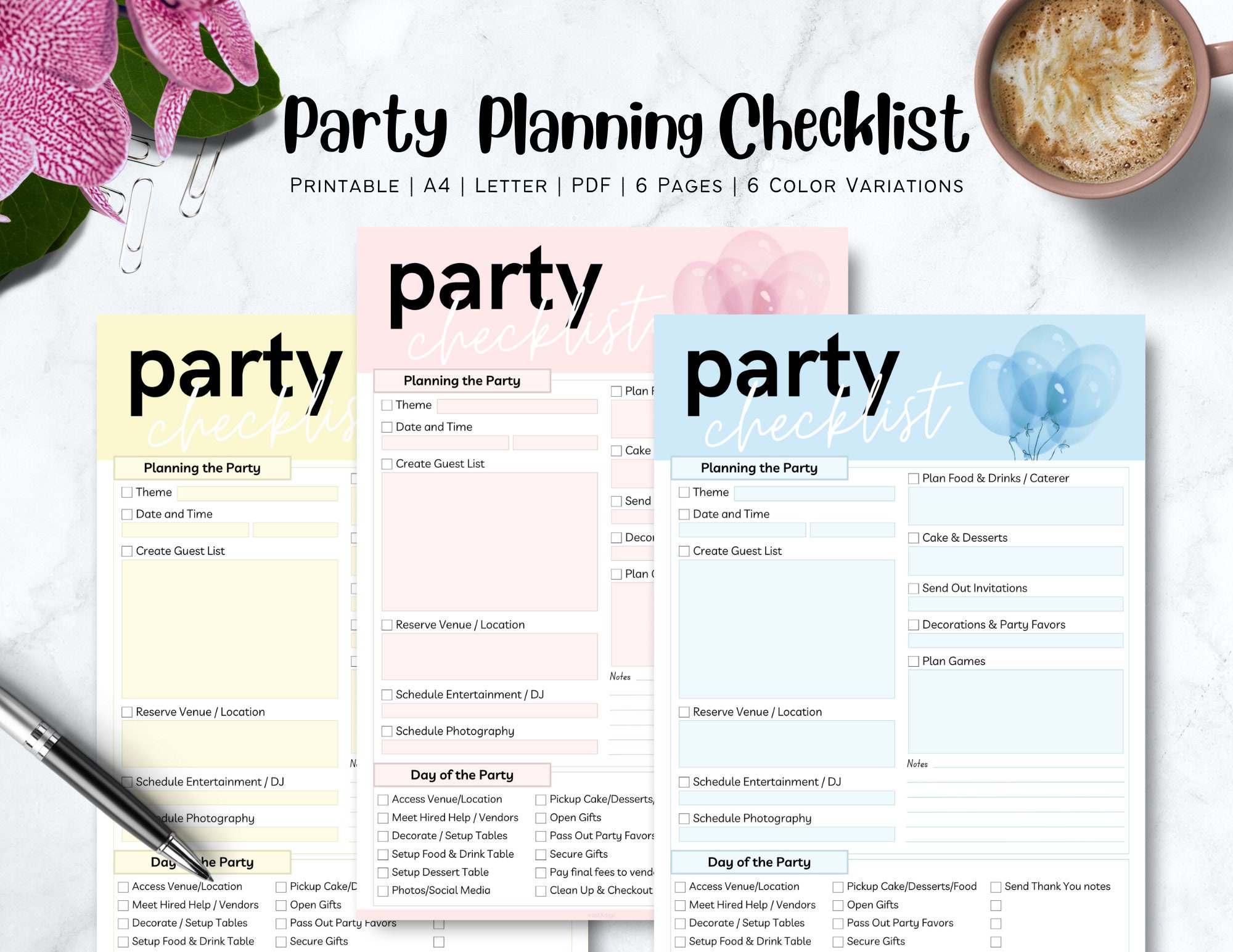 Party Planning Checklist Printable | Monotone Party Balloons | Kids ...