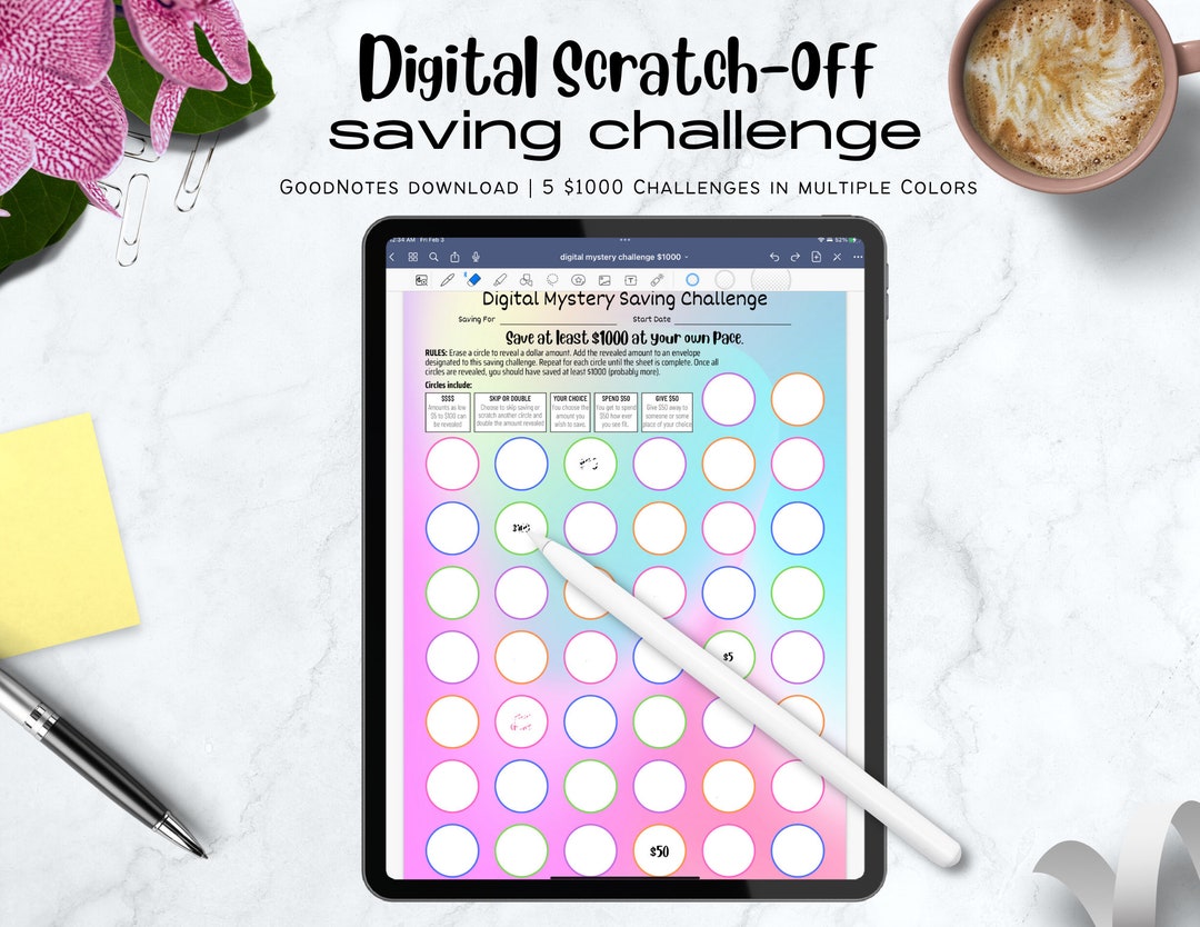 1K Digital Saving Challenge Scratch off | Savings Challenge Game ...