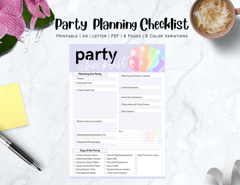 Party Planning Checklist Printable | Colorful Garland | Kids Birthday ...