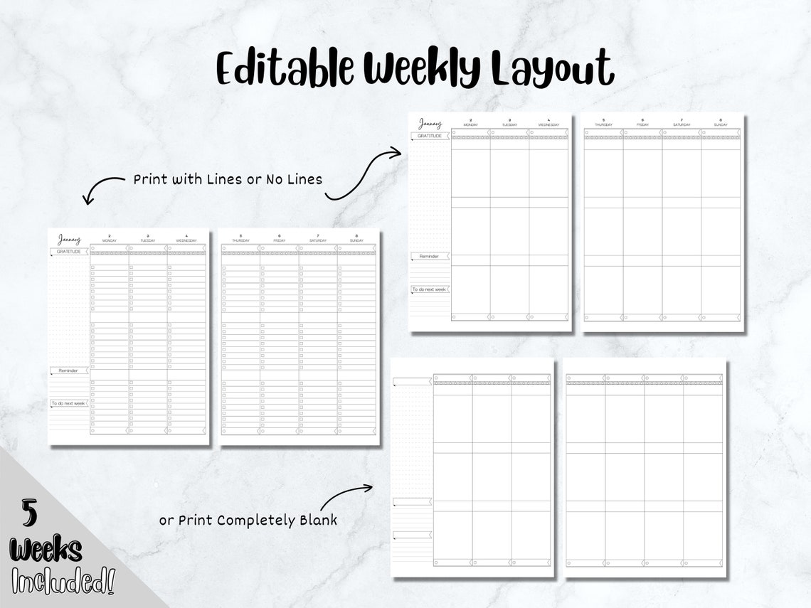 HP BIG Weekly Vertical Planner Inserts | Monthly Planner | Minimalist ...