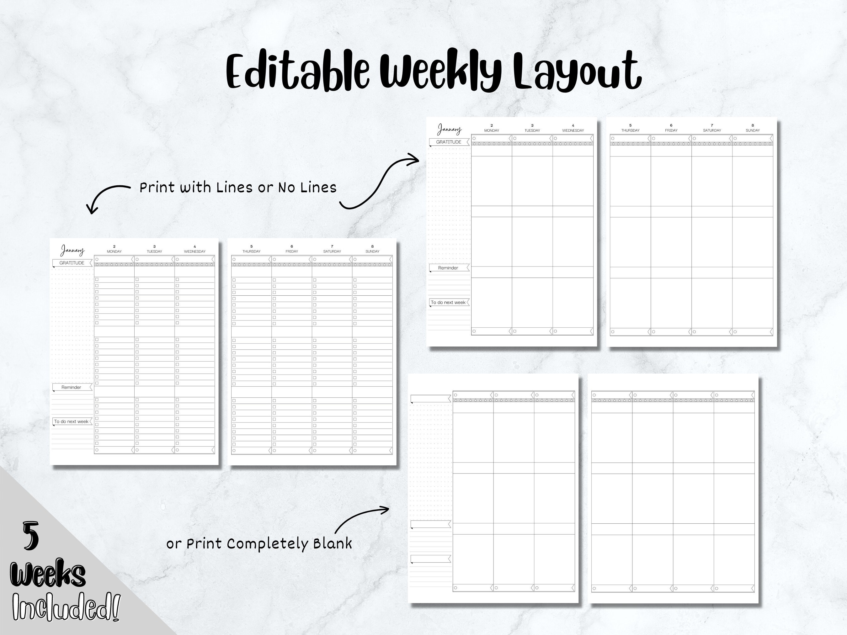 HP BIG Weekly Vertical Planner Inserts | Monthly Planner | Minimalist ...