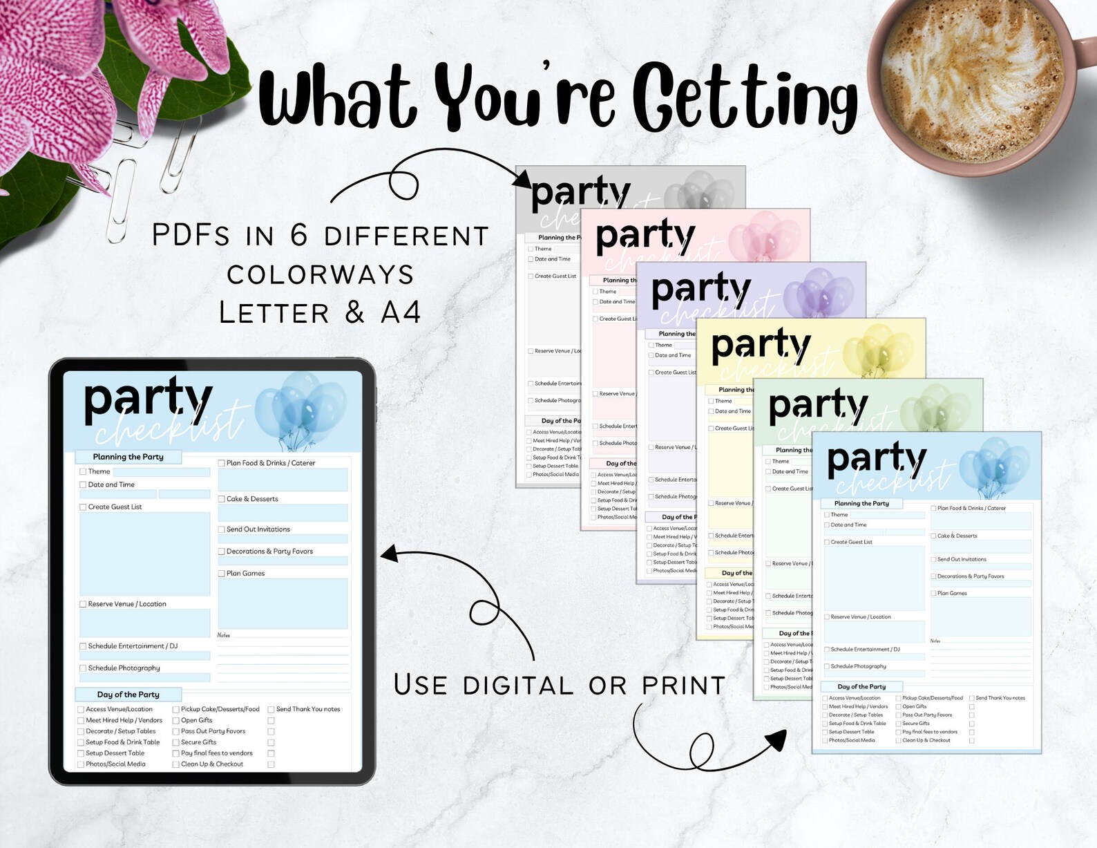Party Planning Checklist Printable | Monotone Party Balloons | Kids ...