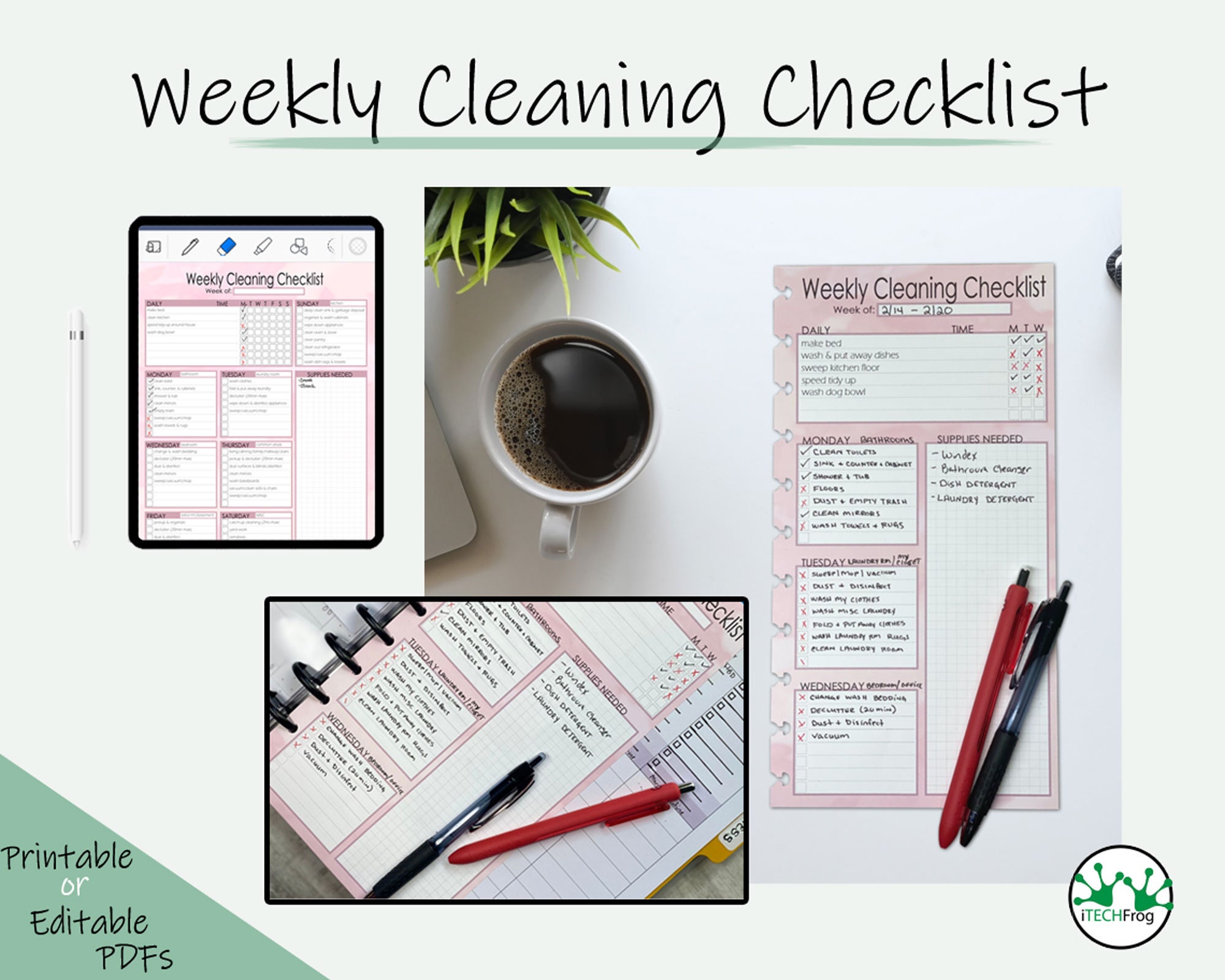 Editable & Printable Weekly Cleaning Checklist Cleaning Routine ...