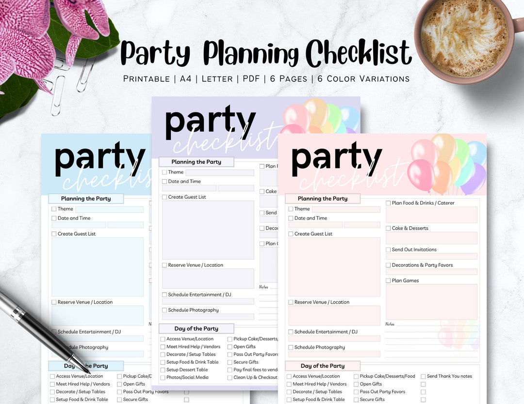 Party Planning Checklist Printable | Colorful Garland | Kids Birthday ...