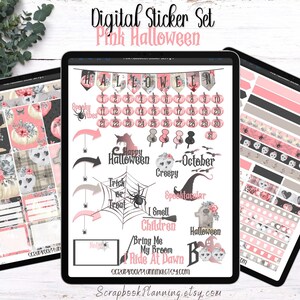 Pink Halloween Digital Sticker Set October Digital Planner - Etsy