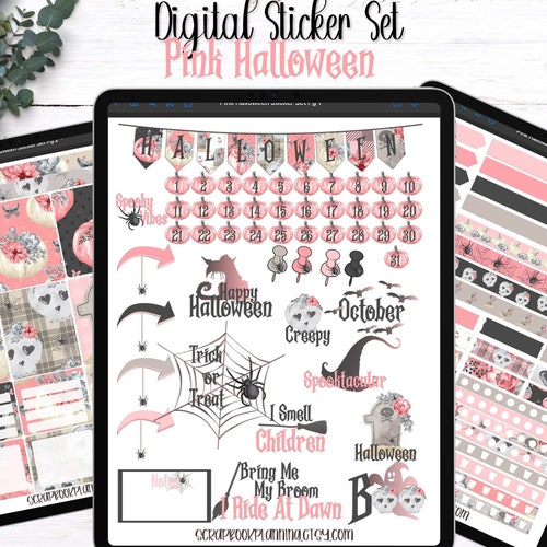 Pink Halloween Digital Sticker Set October Digital Planner - Etsy
