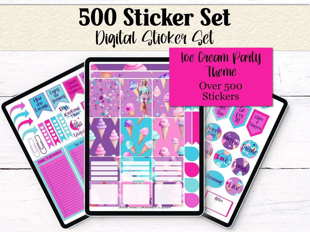500 Digital Sticker Set | Ice Cream Party Theme Planner Stickers | 500 ...