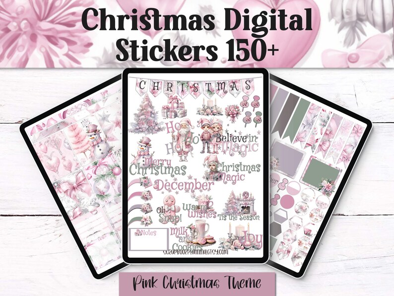 Pink Christmas Digital Stickers | 150+ Holiday Planner Stickers ...
