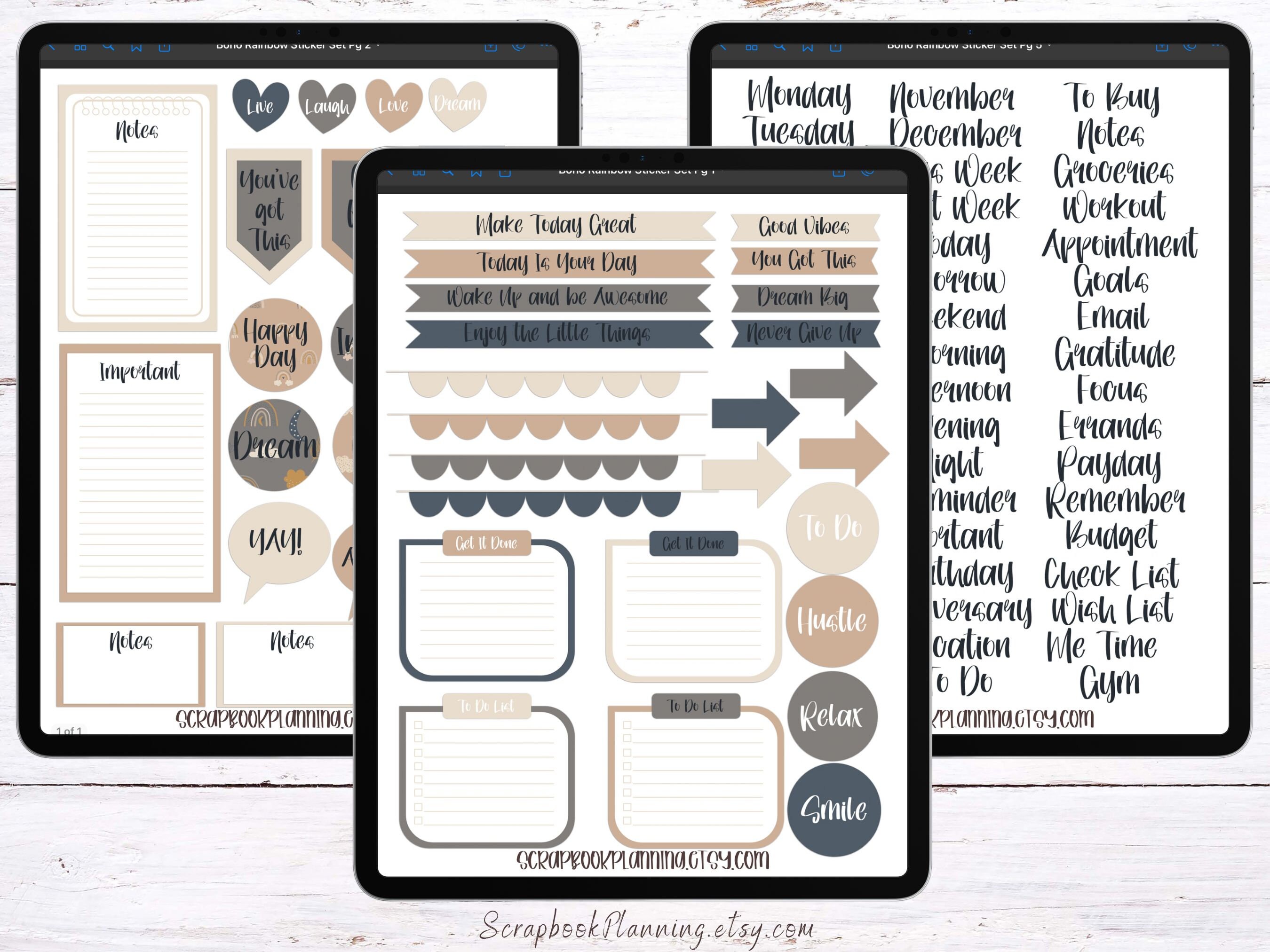 500 Digital Sticker Set Boho Rainbow Blue and Tan Theme - Etsy