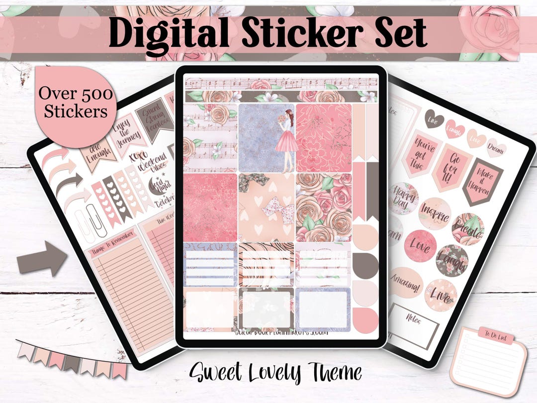 Sweet Lovely Digital Planner Stickers | 500+ Pink Goodnotes Stickers ...