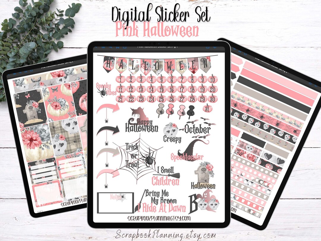 Pink Halloween Digital Sticker Set October Digital Planner - Etsy