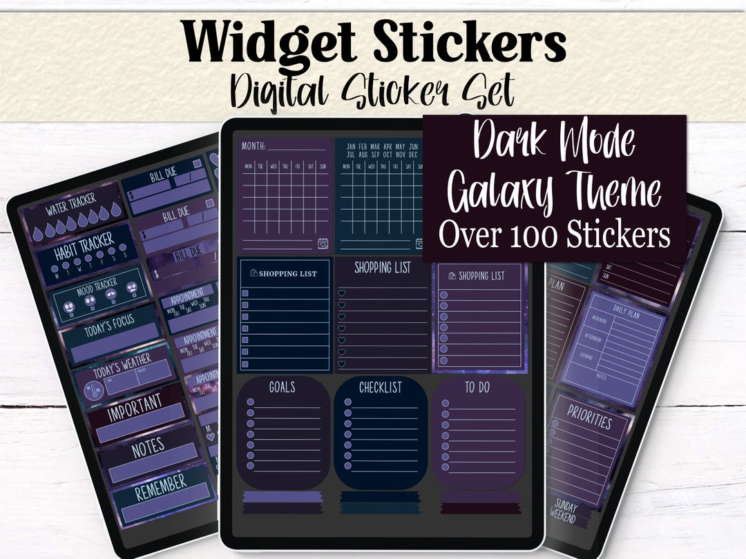 Digital Widget Stickers | Dark Mode Galaxy Theme Stickers | Goodnote ...