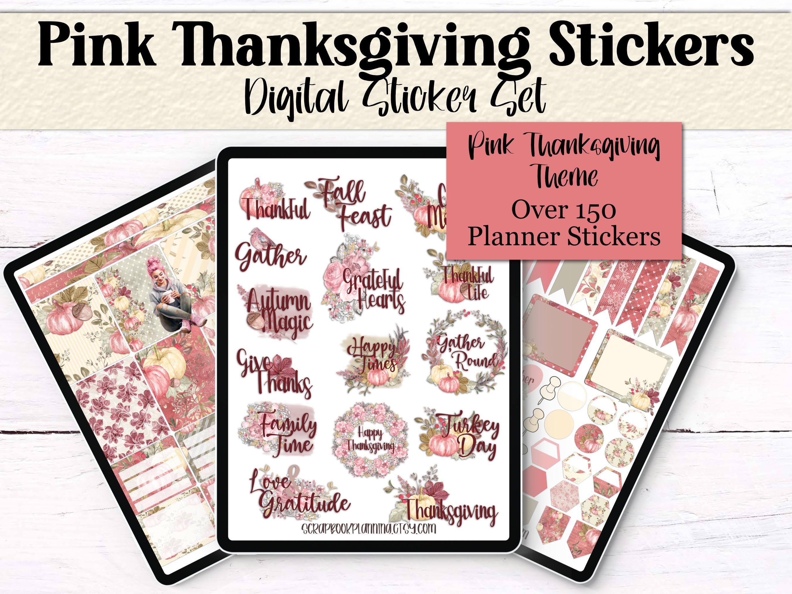 Pink Thanksgiving Digital Sticker Pack | 150+ Fall Planner Stickers ...