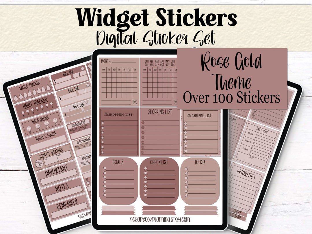 Digital Widget Stickers | Rose Gold Theme Digital Stickers | Goodnote ...