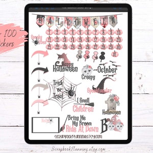 Pink Halloween Digital Sticker Set October Digital Planner - Etsy