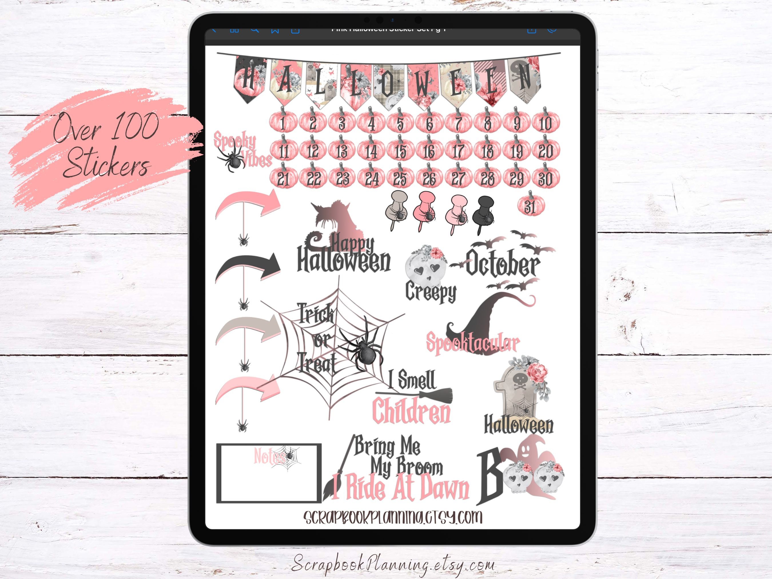 Pink Halloween Digital Sticker Set October Digital Planner - Etsy