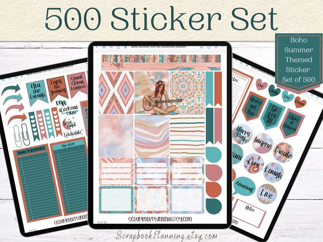 500 Digital Sticker Set Boho Summer Themed iPad Stickers Goodnotes ...
