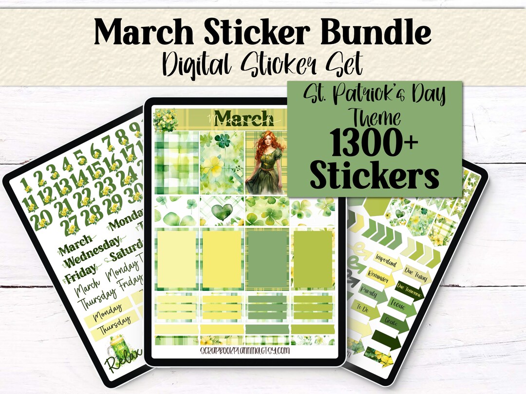 March Digital Stickers | St. Patrick's Day Theme Stickers | Functional ...