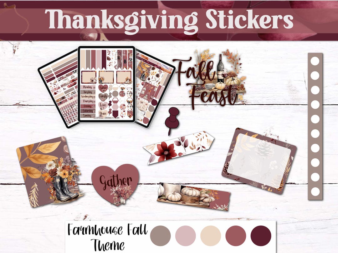 Thanksgiving Digital Sticker Set | Farmhouse Fall Stickers for ...