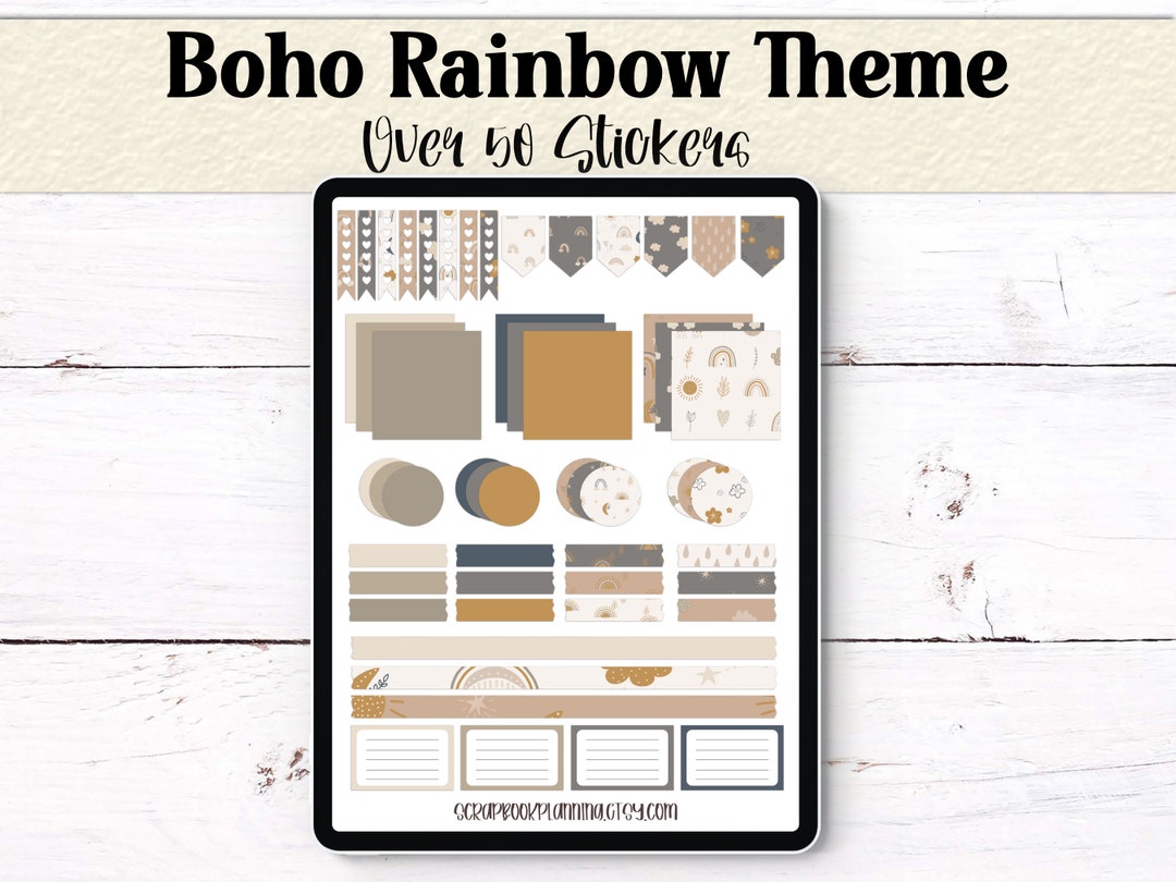 Boho Rainbow Digital Planner Stickers: Pre-cropped Pngs (50+) - Etsy