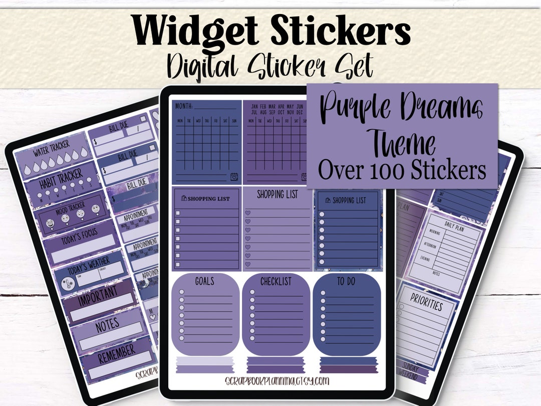 Purple Dreams Planner Stickers: 100+ Digital Widgets (PNG + Goodnotes ...
