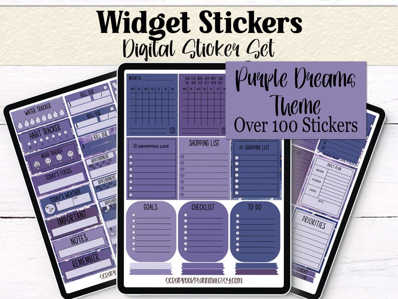 Purple Dreams Planner Stickers: 100+ Digital Widgets (PNG + Goodnotes ...