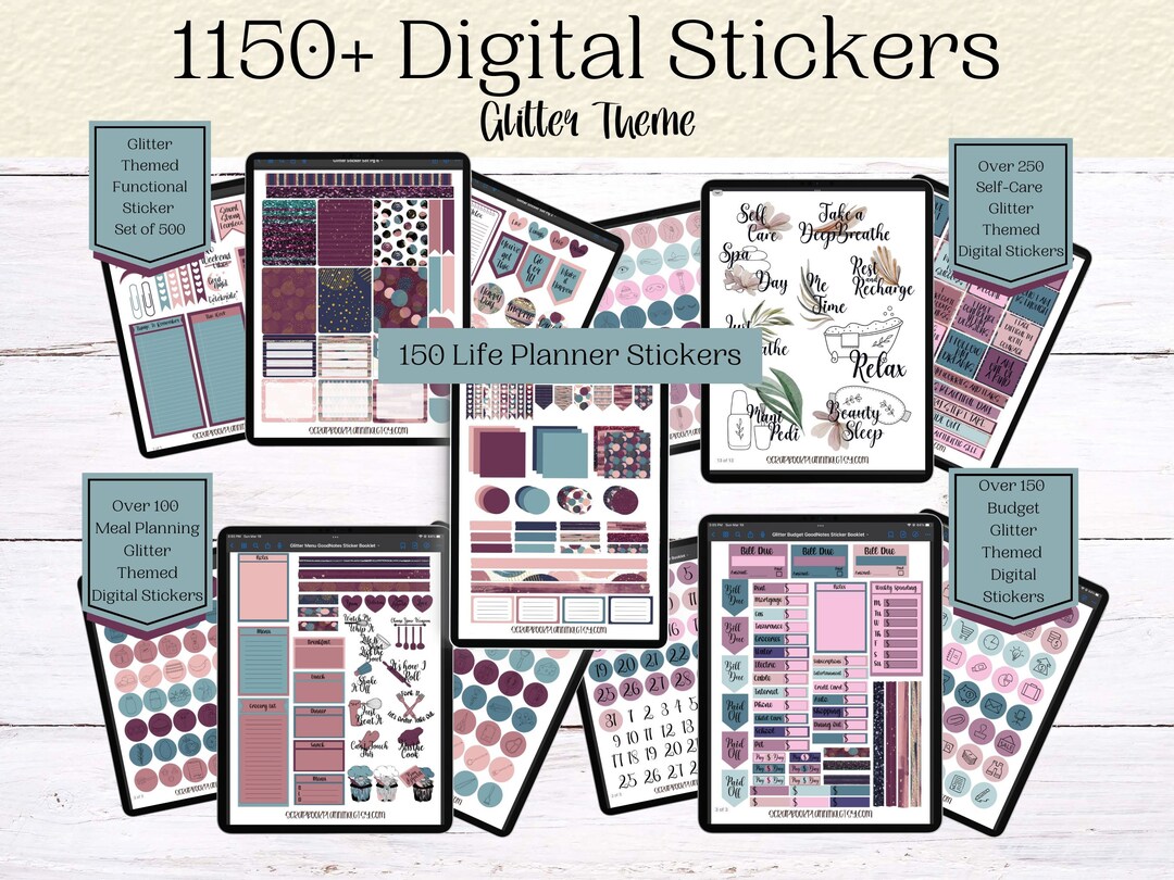 Digital Sticker Pack | Glitter Theme Goodnotes Elements | Functional ...