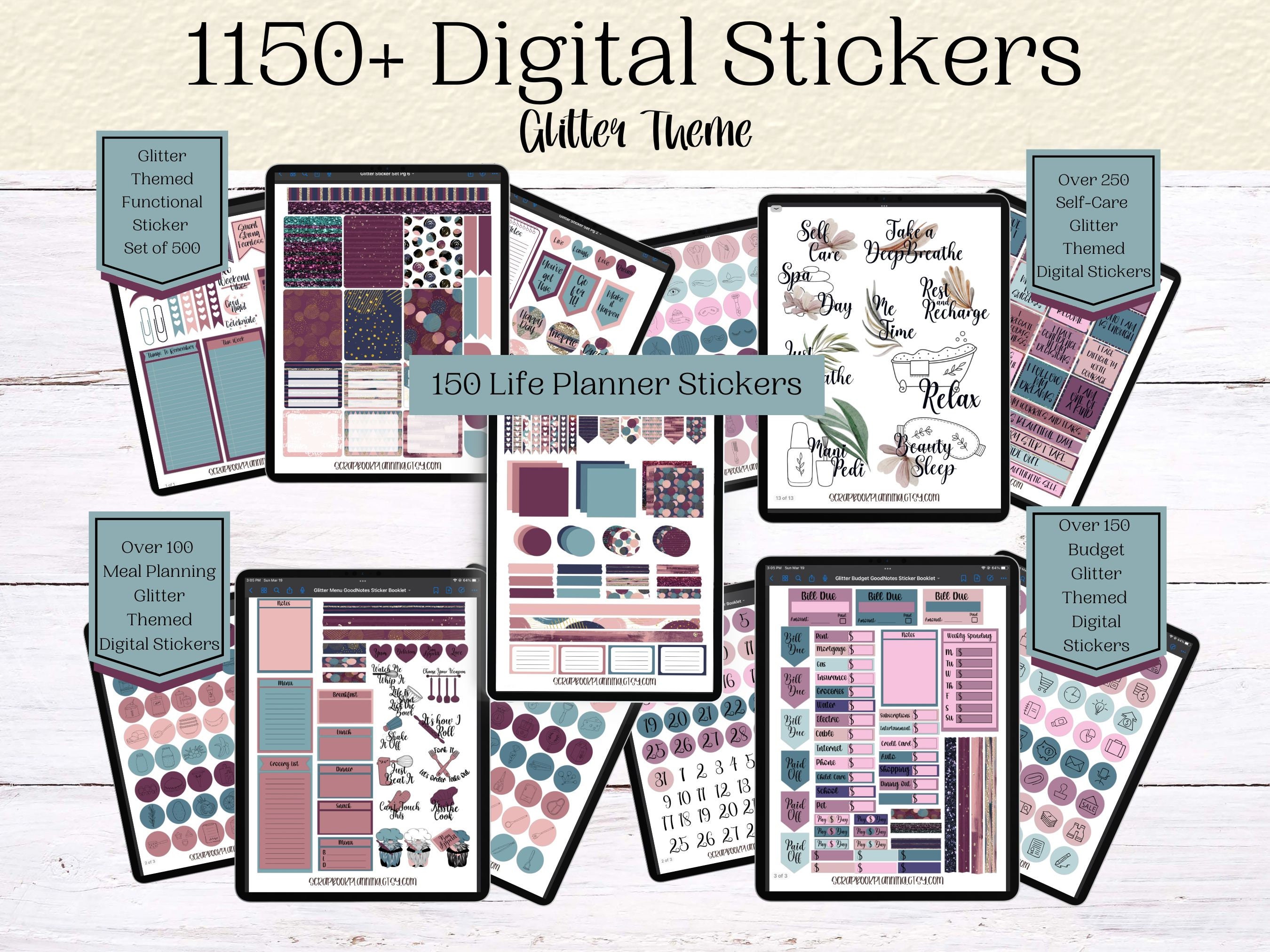 Digital Sticker Pack Glitter Theme Goodnotes Elements - Etsy