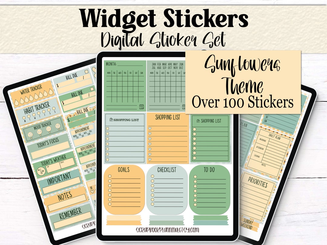 Sunflower Theme Digital Planner Stickers: Pre-cropped Pngs (digital ...