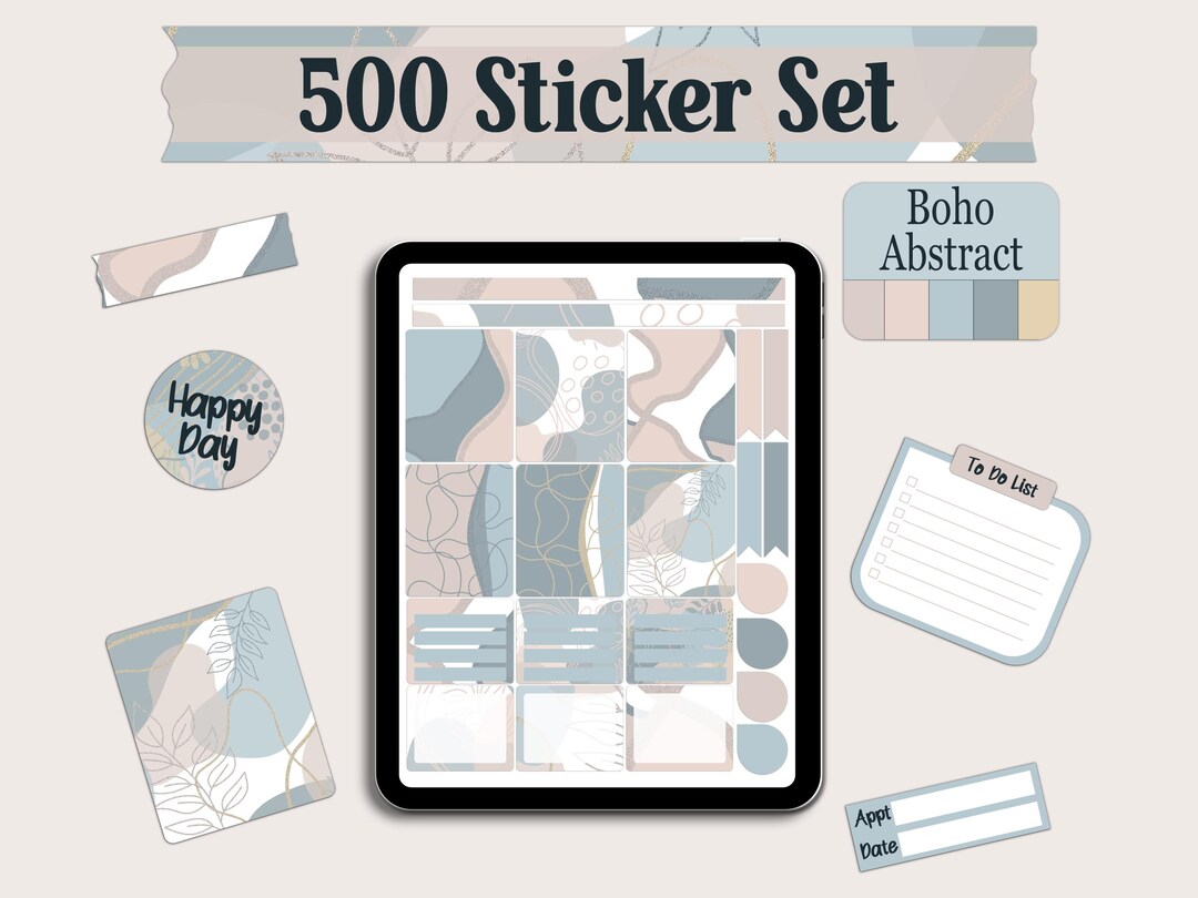 Boho Digital Planner Stickers: 500+ Neutral Abstract Pngs (goodnotes ...