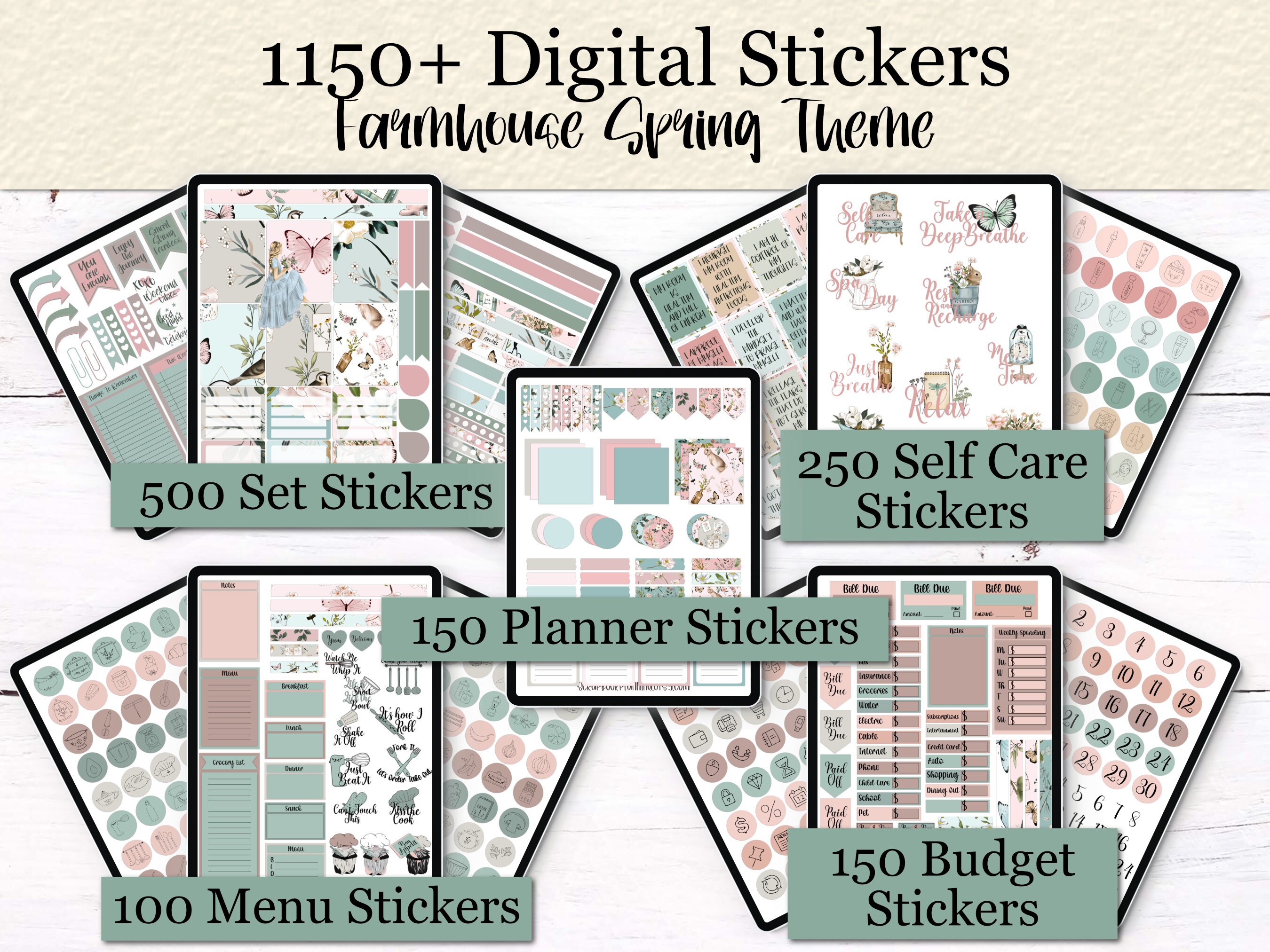 Digital Sticker Pack Farmhouse Spring Theme Functional Budget Meal ...