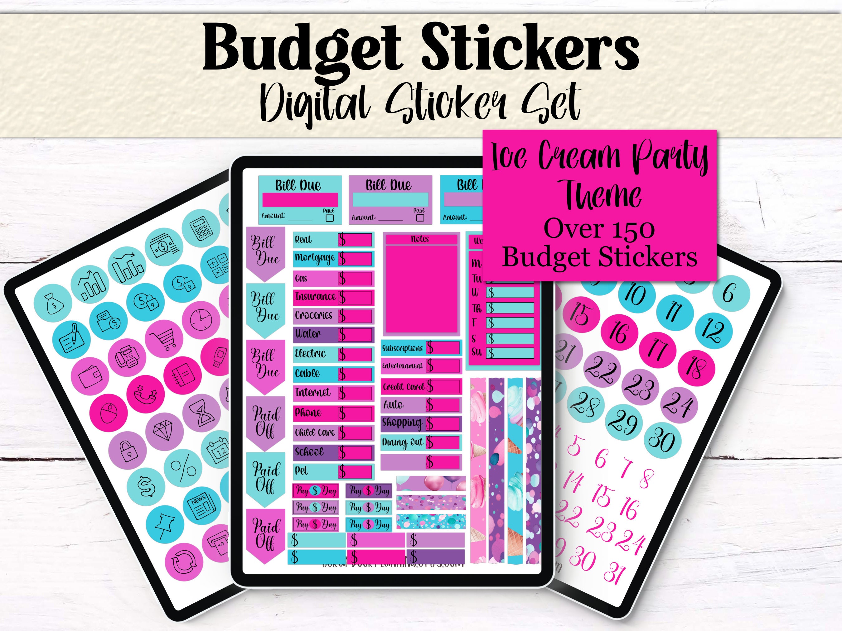 Finance Planner Digital Stickers Ice Cream Party Themed Digital Finance ...