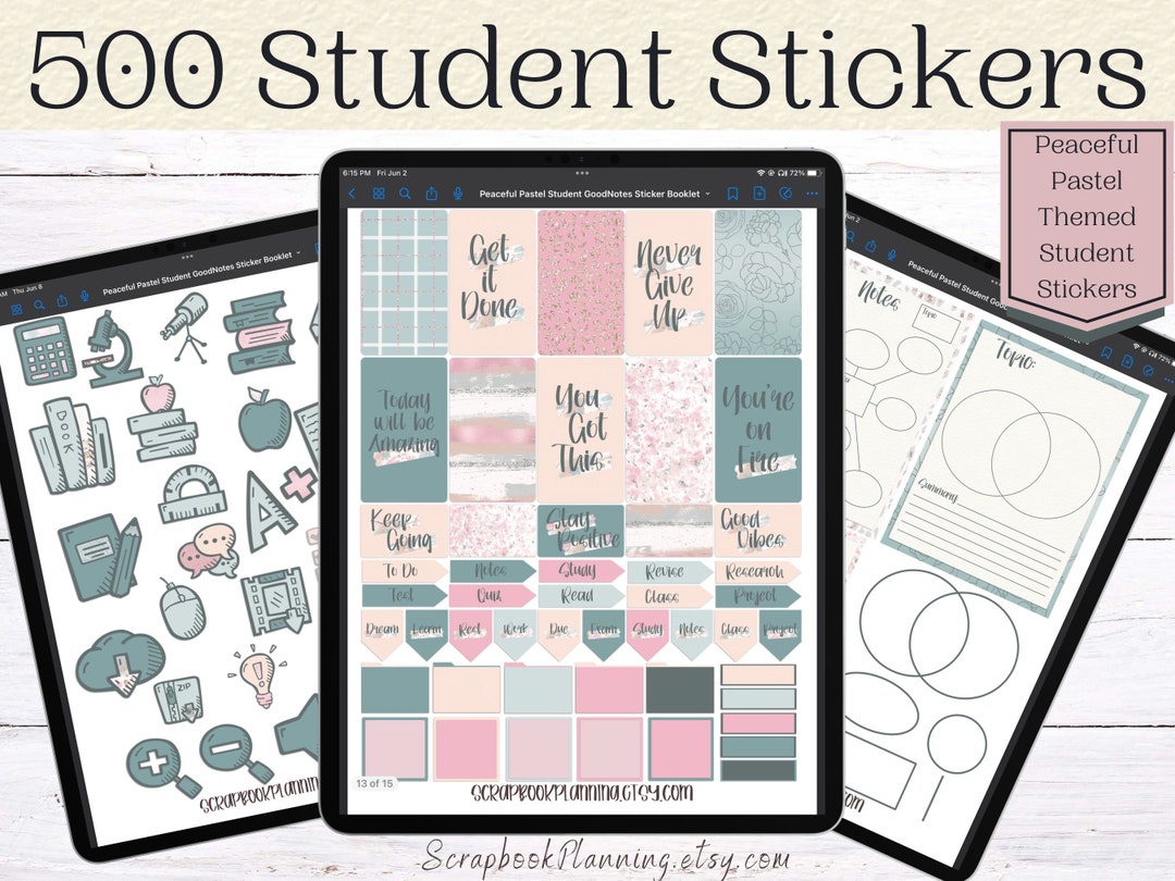500 Digital Student Stickers Peaceful Pastel Study Stickers Education ...