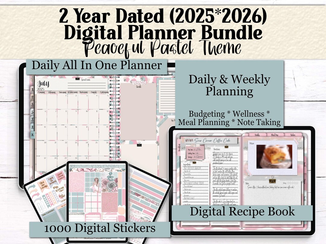 2025-2026 Digital Planner: Pastel Theme, Stickers, Recipe Book (digital ...