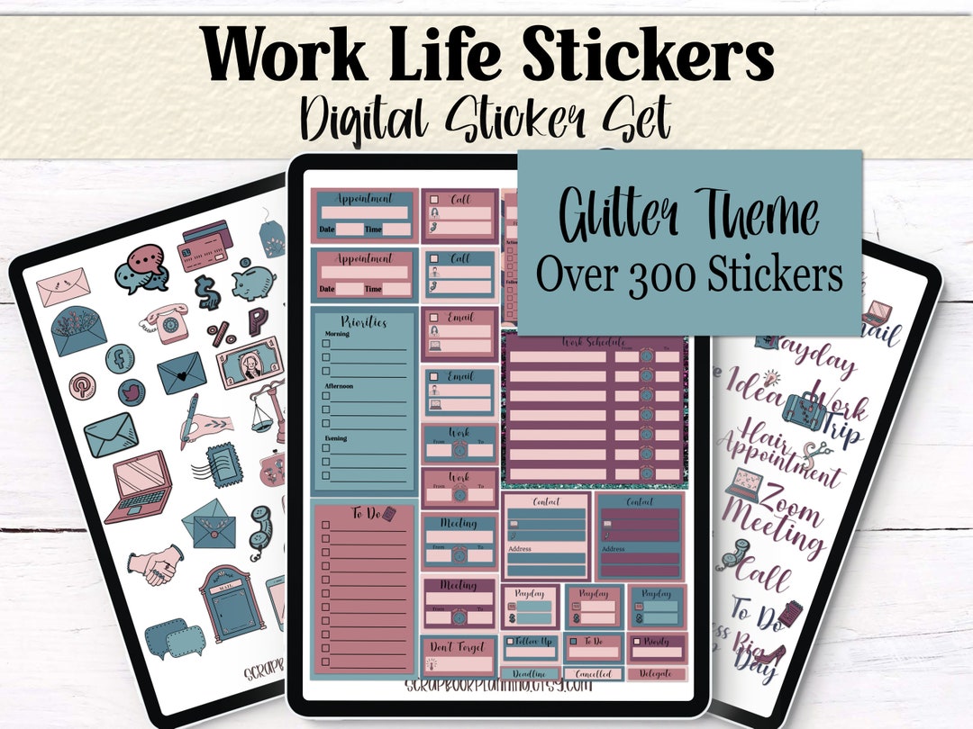 Work Life Stickers | Digital Planner Stickers | Glitter Theme ...
