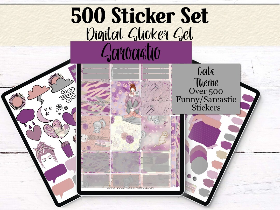 500 Digital Sticker Set| Sarcastic Funny Stickers | Cats Themed iPad ...